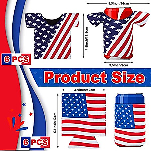 Frienda 12 Pieces America Beer Can Cooler Sleeves Can Cooler Sleeves for 4th of July USA Flag Patriotic Neoprene Coolers Insulated for Party Supplies Favors for 12oz Canned Beverages Bottle Drink