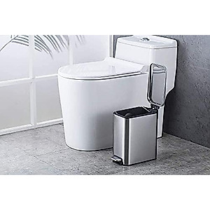 YCTEC 1.3 Gallon/5 Liter Stainless Steel Small Trash Can with Lid Soft Close, Removable Inner Waste Basket, Rectangular Slim Garbage Can for Bathroom Bedroom Office, Narrow Step Trash Bin, Silver
