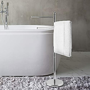 MyGift 40-Inch Silver Metal Freestanding Towel Rack for Bathroom with 3 Swivel Arms