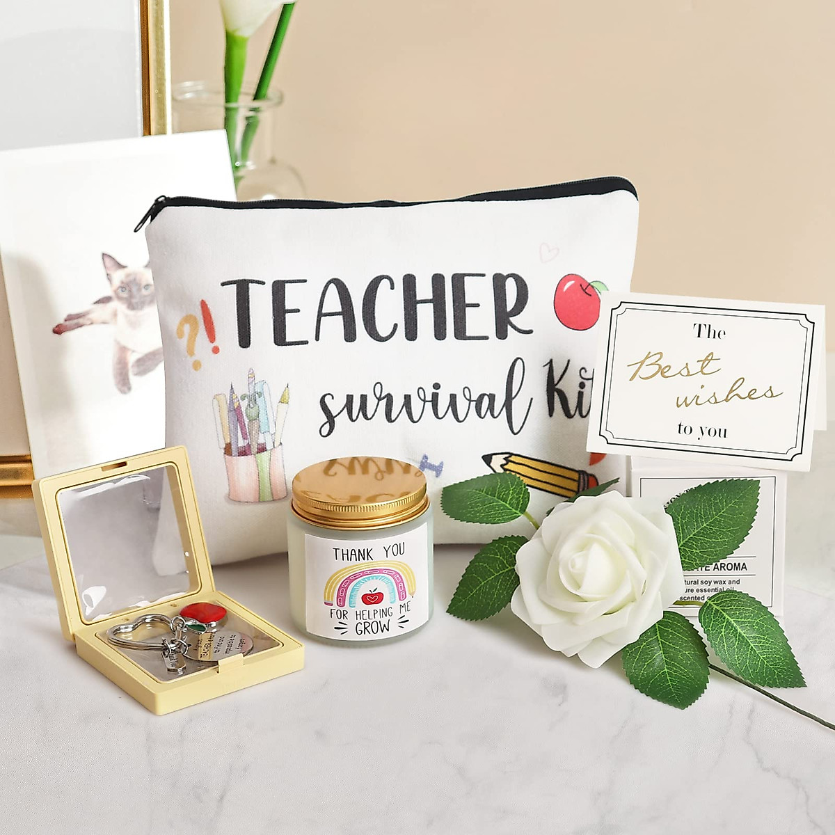 Frerdui 6 Pcs Teacher Appreciation Gift, Thank You Teacher Gifts, Back to School Gifts, Best Teacher Gifts for Women, Christmas Gifts for Teachers, 18 OZ Coffee Glass Candle Set Gifts for Teachers