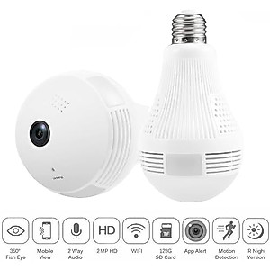 RUSFEIDA Smartbulb360 Security Camera, 360 Degree Panoramic Indoor/Outdoor Wireless IP WiFi Camera for Baby/Pet/Nanny/Elder/Home, Color Night Vision, Motion Detection, Two Way Talk, E27 Light Socket