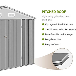 10x8 FT Outdoor Metal Storage Shed, Steel Utility Shed Storage, Metal Shed Outdoor Storage with Lockable Door Design with Sloped Roof for Patio, Garden, Backyard, Outdoor Use, Gray