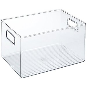 iDesign Box with Handles, Extra Large Plastic Kitchen Organiser Pantry, Fridge Storage Bin for Food, Drinks and Condiments, Clear