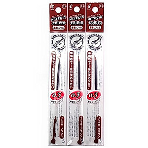 Pilot Hi-Tec-C Coleto Gel Ink Pen Refill 0.3mm, Brown, × 3 Packs/Total 3 pcs (Japan Import) [Komainu-Dou Original Package]