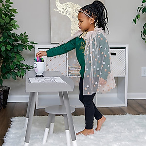 Wildkin Kids Modern Study Desk and Stool Set for Boys and Girls, Includes One Matching Stool, Classic Timeless Design Features Panel Edges on Tabletop and Solid Wood Legs (Gray w/White)