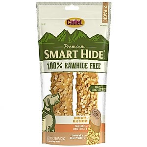 Cadet Smart Hide Rawhide Free Dog Treats – Peanut Coated, 2 Count