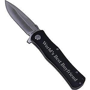 World's Best Boyfriend Folding Stainless Steel Pocket Knife, (Black Handle