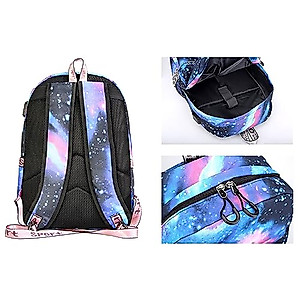 WANHONGYUE My Hero Academia Anime Rucksack 15.6 Inch Laptop Backpack Bookbag with Keychain Stainless Steel Chain Black / 15