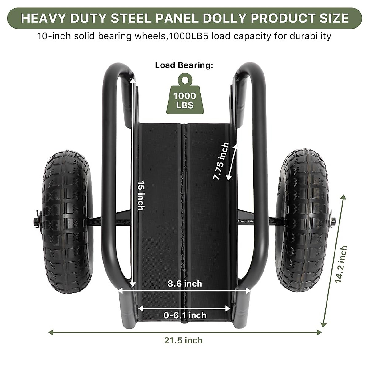 Yeeoy Heavy Duty Panel Dolly, Slab Dolly with Handle, 10" Solid Rubber Tires Wheels,1000LBS Load Capacity All Terrain Moving Cart for Heavy Drywall Sheet & Material Handling