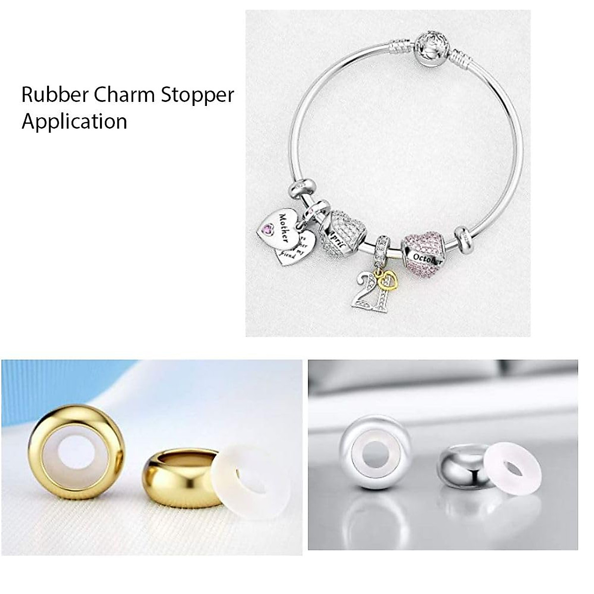 Adabele 4pcs Real 925 Sterling Silver Hypoallergenic Rubber Charm Holder Spacer Bead Stopper Compatible with Pandora All Other Charm Bracelet Necklace EC27-A3
