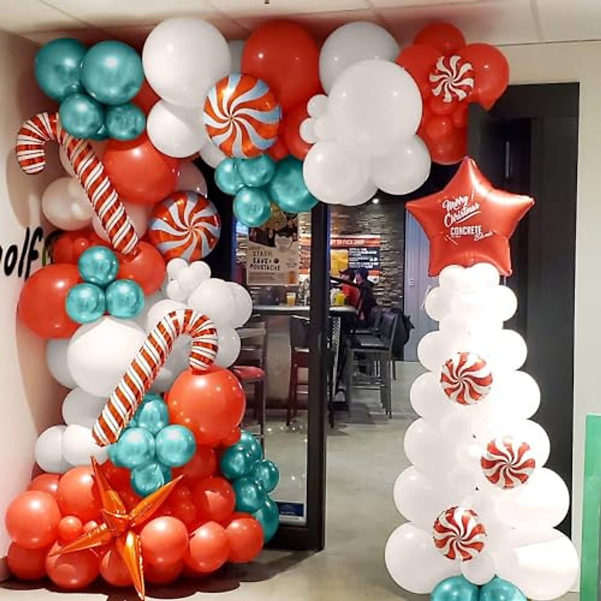 Enanal Christmas Balloon Garland Arch Kit, 166pcs Double-Stuffed Pearl White Dusk White Red Chrome Green Balloons with Candy Foil Balloon for Christmas Party Supplies Xmas Home Decoration (Red&White)