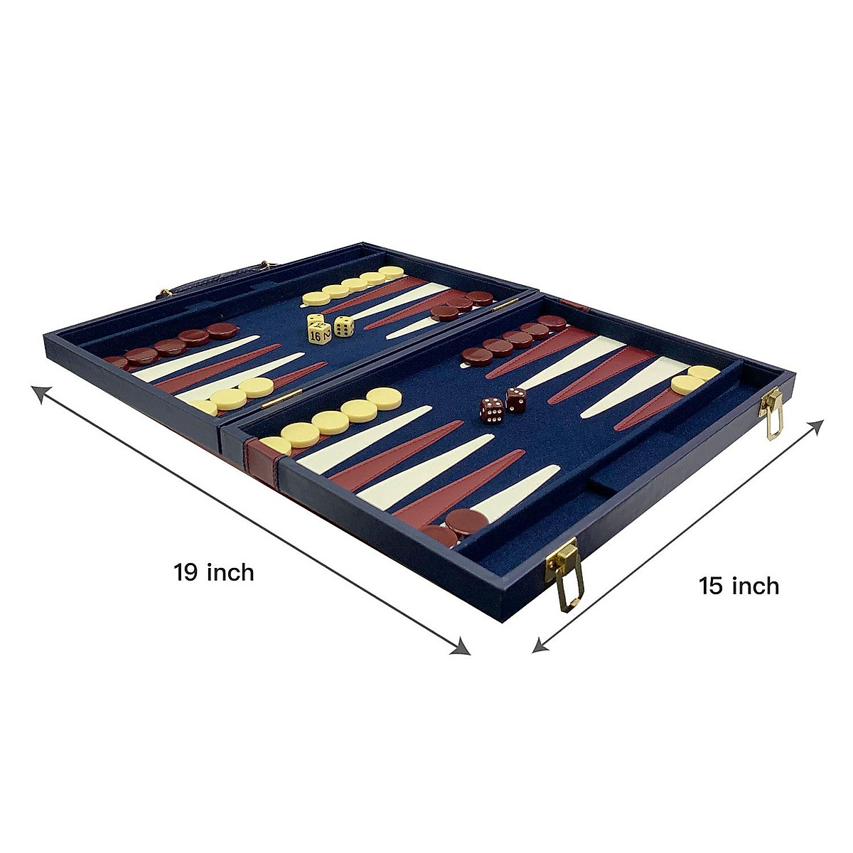 Sun Flair Backgammon Sets for Adults Kids 15 Inch, Folding Classic Board Game with Premium Leatherette Case, Smart Tactics, Best Strategy, Tip Guide Enclosed, Blue and Burgundy, 136M-4