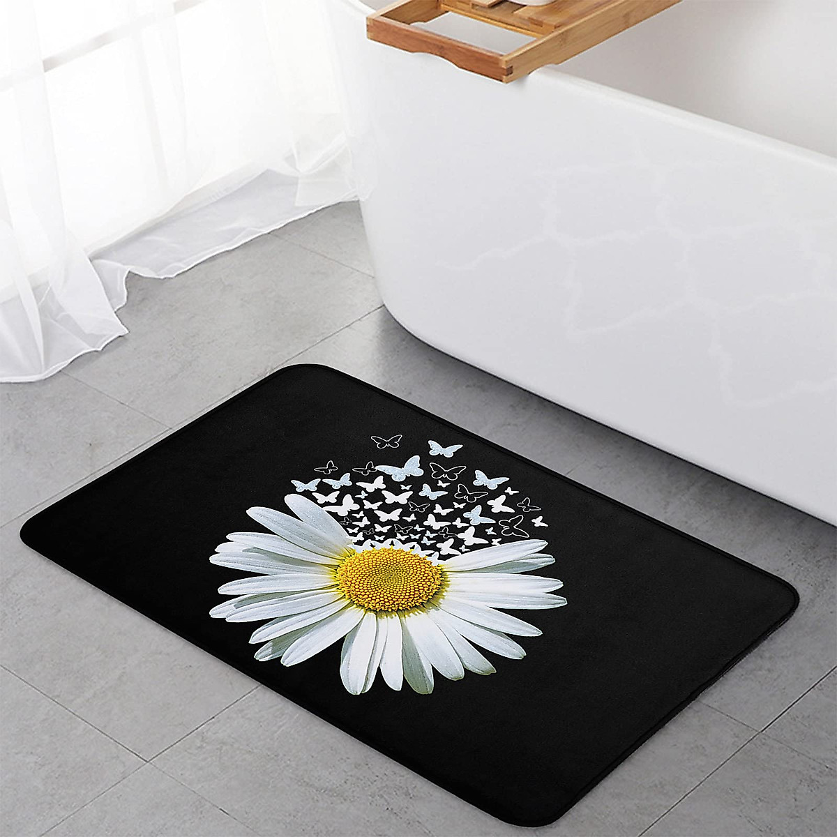 White Daisy Kitchen Mat Set of 2, Anti Fatigue Comfort Floor Mats for Kitchen Living Room Laundry Waterproof Non Skid Standing Rug Set, Butterfly Petals