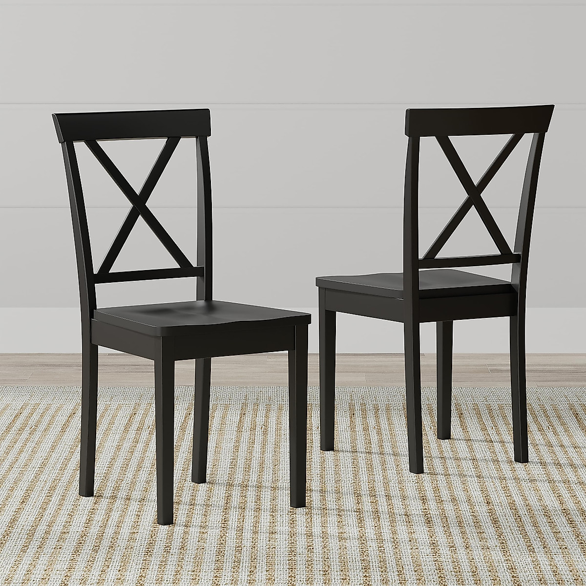 Glenwillow Home 3-PC - 42" Round Double Drop-Leaf Dining Table + X-Back Dining Chairs Dining Set in Black