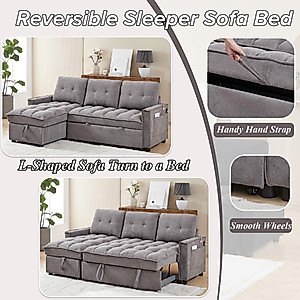 lunhung 78" L-Shaped Sofa,Reversible Sleeper Sectional Sofa with Pull-Out Bed,Comfy Tufted Sectional Couch with USB Port,Storage Chaise&Side Pocket,Furniture Set for Living Room,Small Space