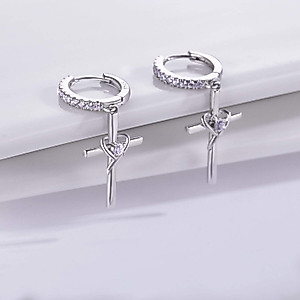 925 Sterling Silver Earrings for Women Heart Earrings Dangle Earrings Cross Jewelry for Festival, Vacation or Holiday by AmorAime (D-04-April)