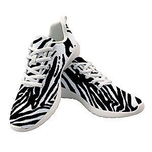 FOR U DESIGNS Stylish Sneakers for Women White and Black Zebra Printing Walking Running Shoes for Gym Sports Athletic Sneakers Lace Up
