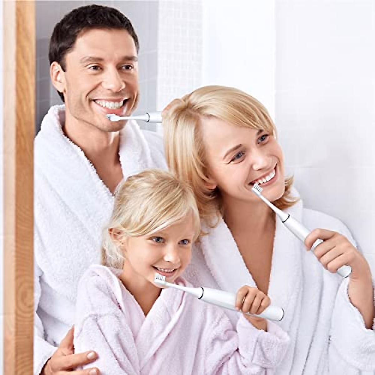 SANTALA UltraSonic Electric Toothbrush with 6 Brush Heads and 1 Cleansing Brush, Waterproof Safe Power Toothbrush,5 Modes,One Charge for 100 Days,48000 VPM Motor (White)