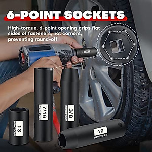 YIYITOOLS 48 Pcs 3/8” Drive Impact Socket Set (5/16 inch to 3/4 inch and 8-22mm),6-Point,CR-V