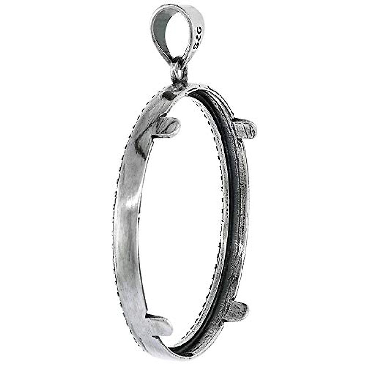Sterling Silver Illusion Edge Half Dollar Bezel 30 mm Coins Prong Back 50 Cent Coin NOT Included