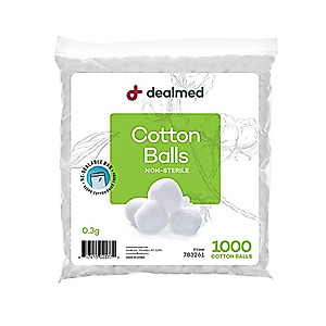 Dealmed 1000 ct. Cotton Balls for Face, Makeup, Medical Uses, & DIY Crafts | Non-Sterile Bulk Pack | Resealable Zip-Locked Bag | 100% Pure Cotton, Soft, Absorbent, Gentle (Pack of 1)