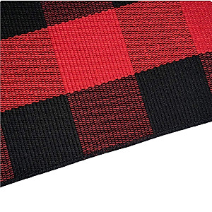 UKELER Buffalo Plaid Rug 2'×3'- Cotton Outdoor Rug Washable Buffalo Check Doormat, Red and Black Plaid