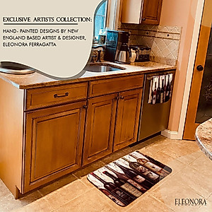 Italian Wine Kitchen Mat & Hand Towel Set (2-Piece Set) - Fine Art Print Kitchen Floor Mat - Microfiber Polyester Decorative Kitchen Towels - Soft Flannel Top, Memory Foam Machine Washable Kitchen Set