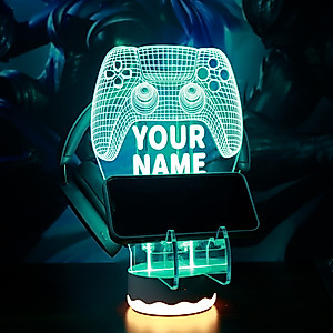 Light up Headphone Controller Holder, 16 Colors 3D LED Lights Gamepad Stand, Game Controller Hanger for All Universal Gaming PC Accessories (Customize Headphone & Controller Holder)