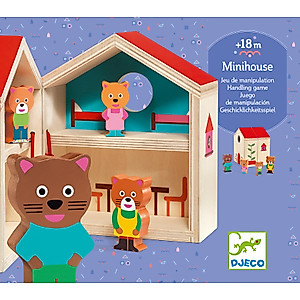 DJECO Minihouse Wooden Toy - Educational Playhouse with Family of Cats - Interactive Toddler and Baby Toys for Boys & Girls, 18+ Months