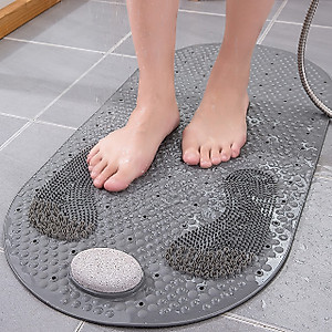 Shower Mat Foot Scrubber, Non-slip Bath Mat for Tub with Suction Cups, Shower Floor Bath Tub Mat with Feet Scrub Stone, 32 X 16 inch