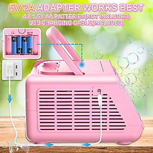 FUNNYB&G Automatic Bubble Machine, 16000+ Bubbles Per Minute Portable Bubble Maker, Plug-in or Battery Powered Indoor Outdoor Party Birthday Christmas (Pink)