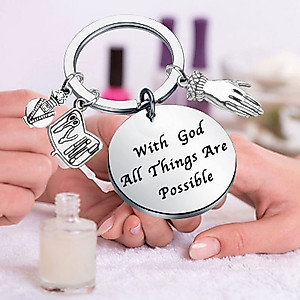 BEKECH Manicurist Keychain Gift With God All Things Are Possible Manicure Technician Keychain Gift for Nail Tech Nail Artist Cosmetology Gift for Graduate (silver)
