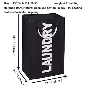 Abuzhen Laundry Basket, Durable Handles for Easy Carry, Collapsible Cloth Baskets, Hampers for College Dorms, Foldable Fabric Hamper Bags (Black,1 Piece)