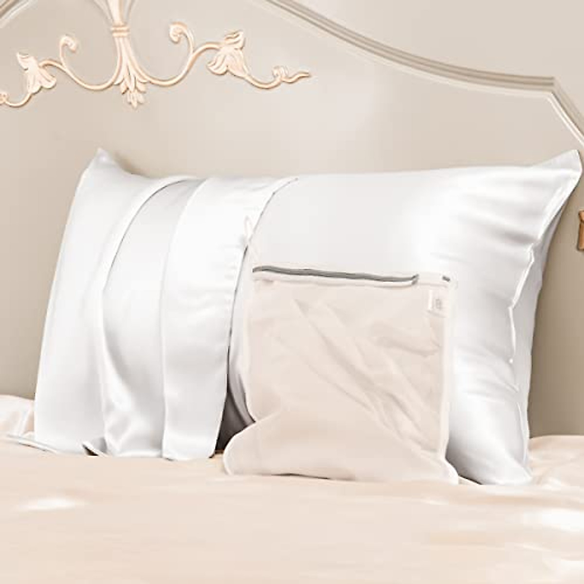 PROMEED 23 Momme White Silk Pillowcase for Hair and Skin, 100% Natural Mulberry Silk Pillow Case for Sensitive Skin, Breathable and Soft Acne Pillowcase (Standard 20"x26", White)