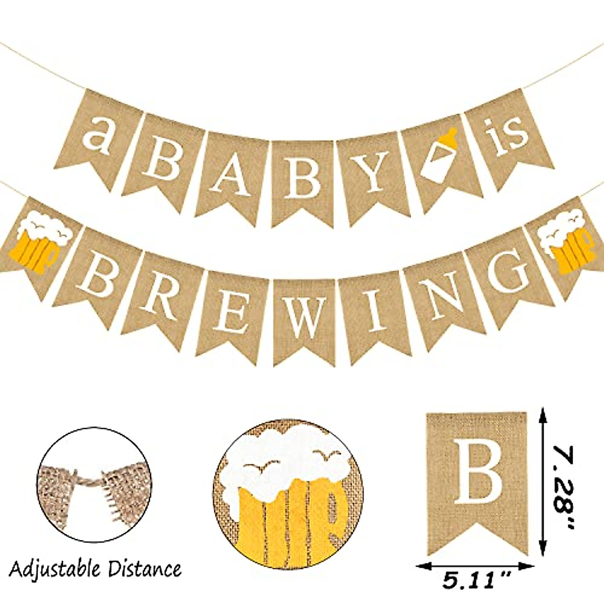 Doumeny Jute Burlap A Baby is Brewing Banner Baby Shower Decorations Banner Gender Reveal Bunting Garland Baby Bottle Burlap Bunting Oh Baby Garland Welcome Baby Banner Beer Mug Diaper Party Supplies