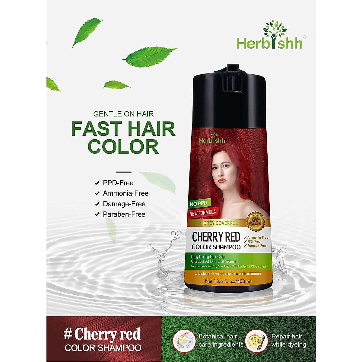Herbishh Color Shampoo and Conditioner for Gray Hair - Enriched Dye Formula, Long-Lasting & DIY (Cherry Red)