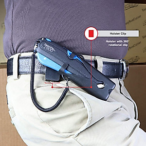 Modern Box Cutter, 3 blade depth setting, Squeeze Trigger and Edge Guides, Holster, Lanyard, Extra Blade - 1000 Blue