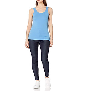 Amazon Essentials Women's Slim-Fit Tank, Pack of 2, Aqua Blue/French Blue, Small