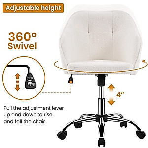 Yaheetech Modern Boucle Desk Chair, Makeup Vanity Chair with Adjustable Tilt Angle, Swivel Office Chair Upholstered Armchair Study Chair for Home Makeup Room Ivory