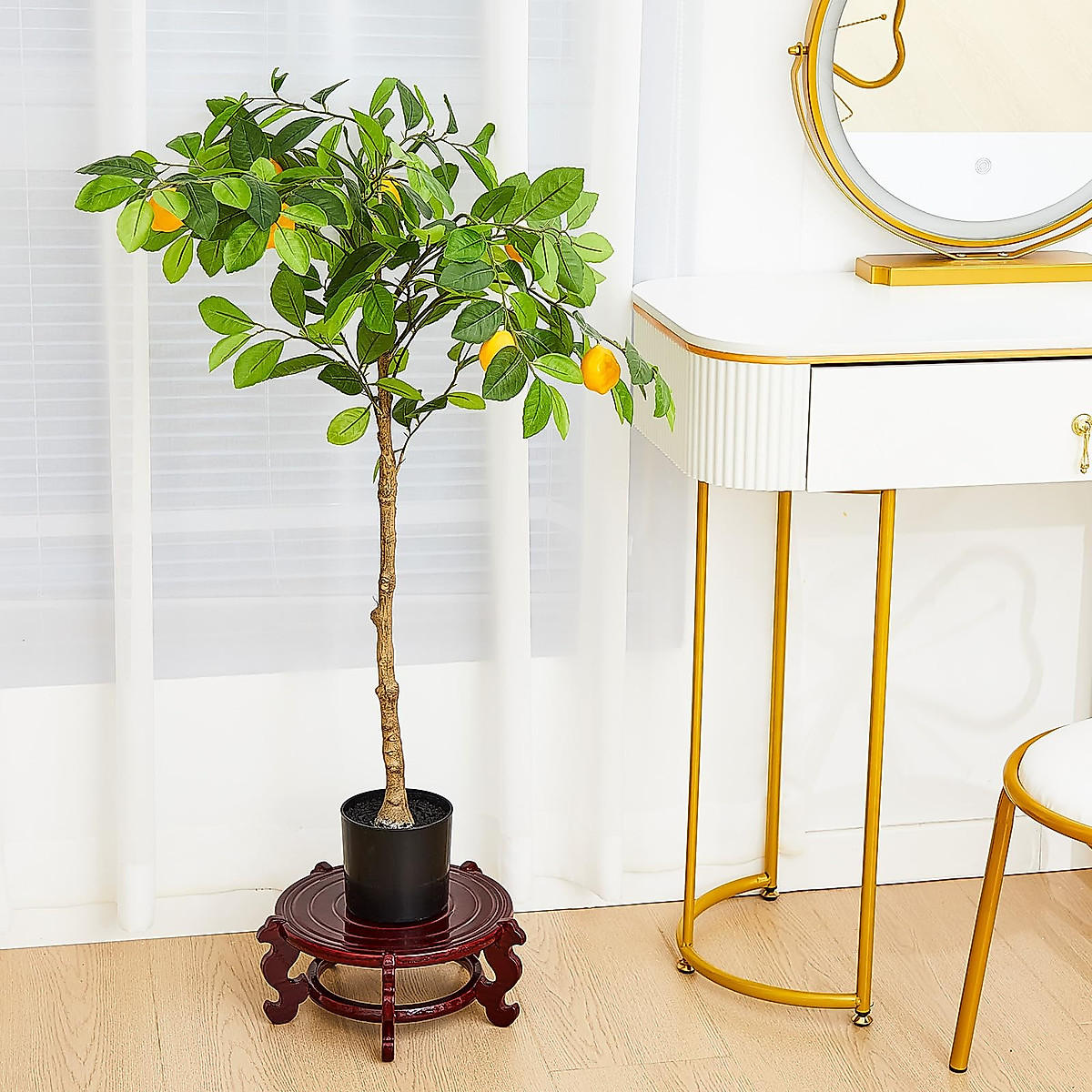 Geetery 2 Pcs 10 Inch Wooden Plant Stands, Chinese Fishbowl Display Stands Indoor, Oriental Style Indoor Furniture Plant Stand Vase Stand Accessories Decor