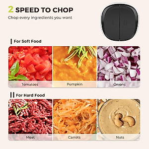 Syvio Food Processors with 2 Bowls, Meat Grinder 4 Bi-Level Blades, Mini Electric Food Chopper 400W, for Baby Food, Meat, Onion, Vegetables, 2 Speed, 8 Cup and 5 Cup