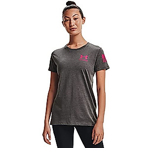 Under Armour Women's New Freedom Flag T-Shirt , Charcoal Medium Heather (019)/Virtual Pink , X-Large
