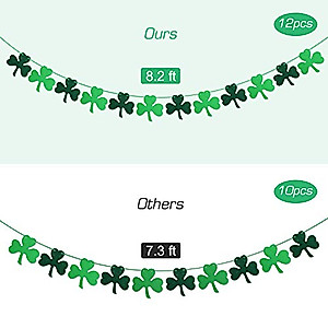 St Patricks Day Decorations, St. Patricks Day Banner Decor - NO DIY - Felt Shamrock Garland for Irish Party Supplies (12 Dark Green & 12 Light Green Shamrocks)