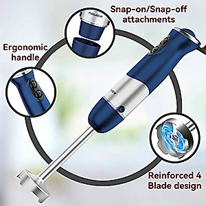 Immersion Blender Hand Blender, Abuler 800W Hand Mixer Stick, 5-in-1, 12 Speed BPA-Free Stick Blender 304 Stainless Steel, Chopper, Whisk, Milk Frother, Beaker, Smoothies, Milkshake, Purée Baby Food, Sauce, Dips, Mayo