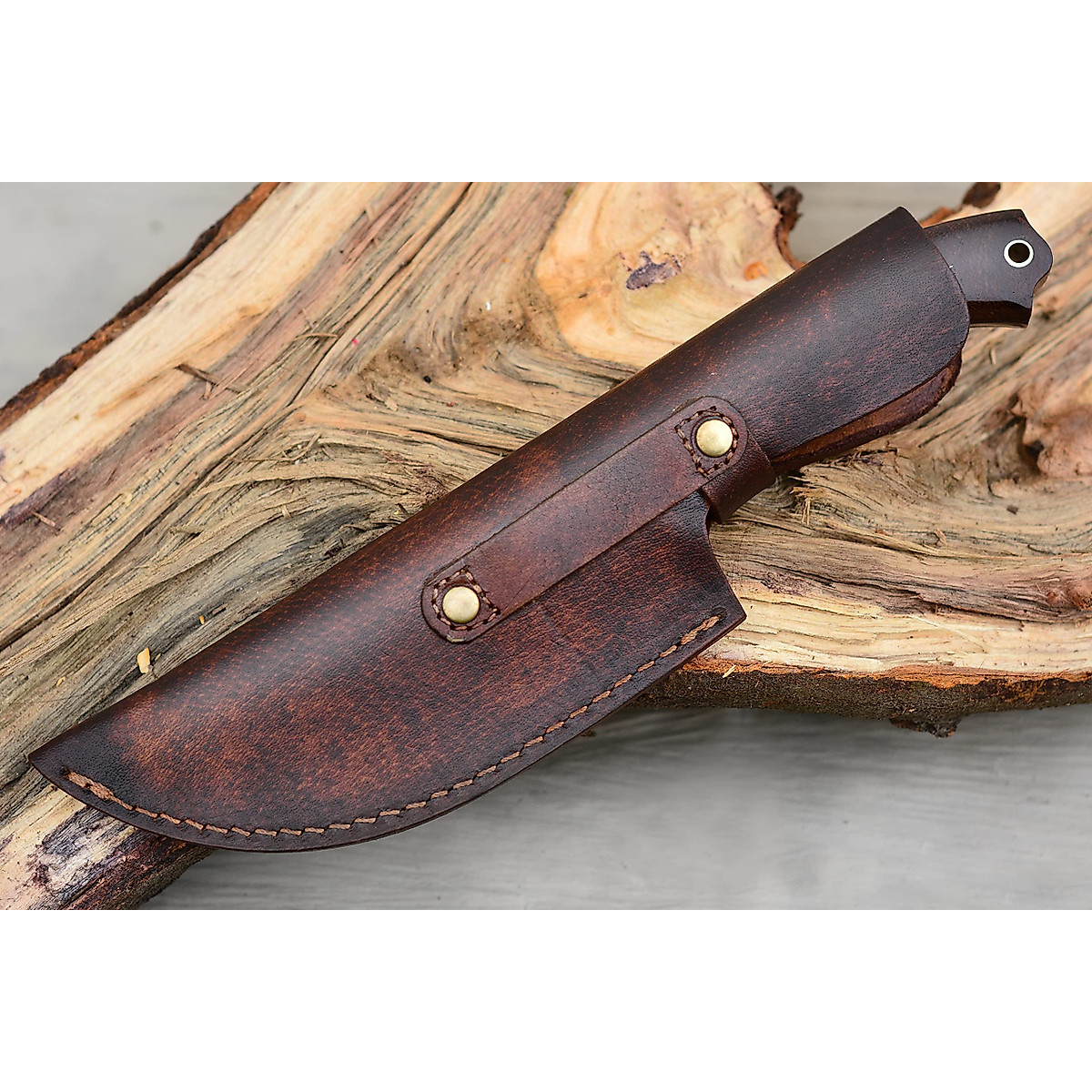 ALZAFASH Tracker Knife with Sheath, Handmade Hunting Knife, Full Tang Camping Knife with Wooden Handle, Hand-forged Steel Blade Knife, Survival Knife