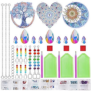 3 Pack Diamond Painting Suncatcher Window Hanging Ornament Crystal Window Garden Decor DIY Kits for Beginners Adult Kids -Tree, Moon, Heart