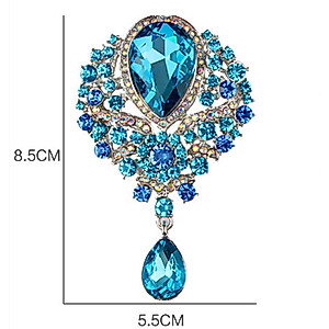 Reizteko Wedding Bridal Big Crystal Rhinestone Bouquet Brooch Pin for Women (Light Blue)