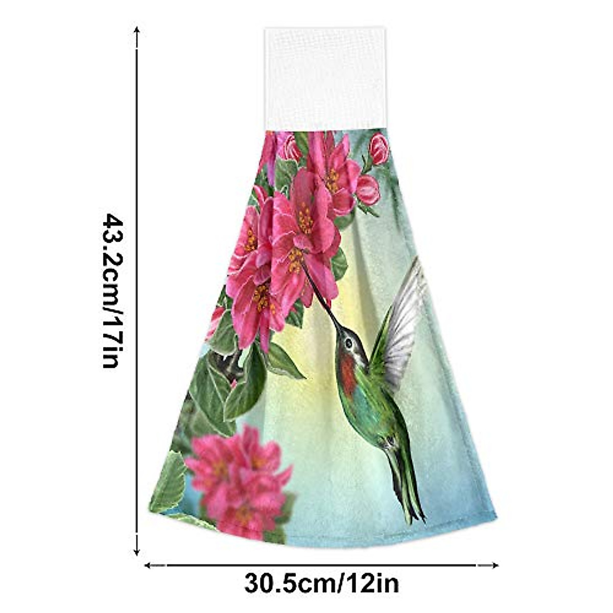 YYZZH Hummingbird Bird Floral Print Red Apple Flower Blue Sky Kitchen Hand Towels with Hook & Loop Set of 2 Absorbent Bath Hand Towel Hanging Tie Towel