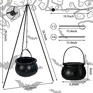 Hourleey Witches Cauldron on Tripod, Halloween Outdoor Decorations with Green Lights, Hocus Pocus Candy Bucket Decor for Home Patio Garden Lawn Outside