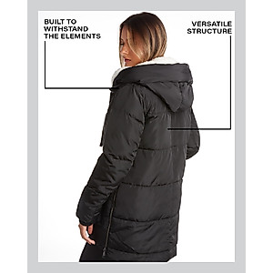 Steve Madden womens Steve Madden Women's Puffer Parka Jacket Down Alternative Coat, Black Two, Large US